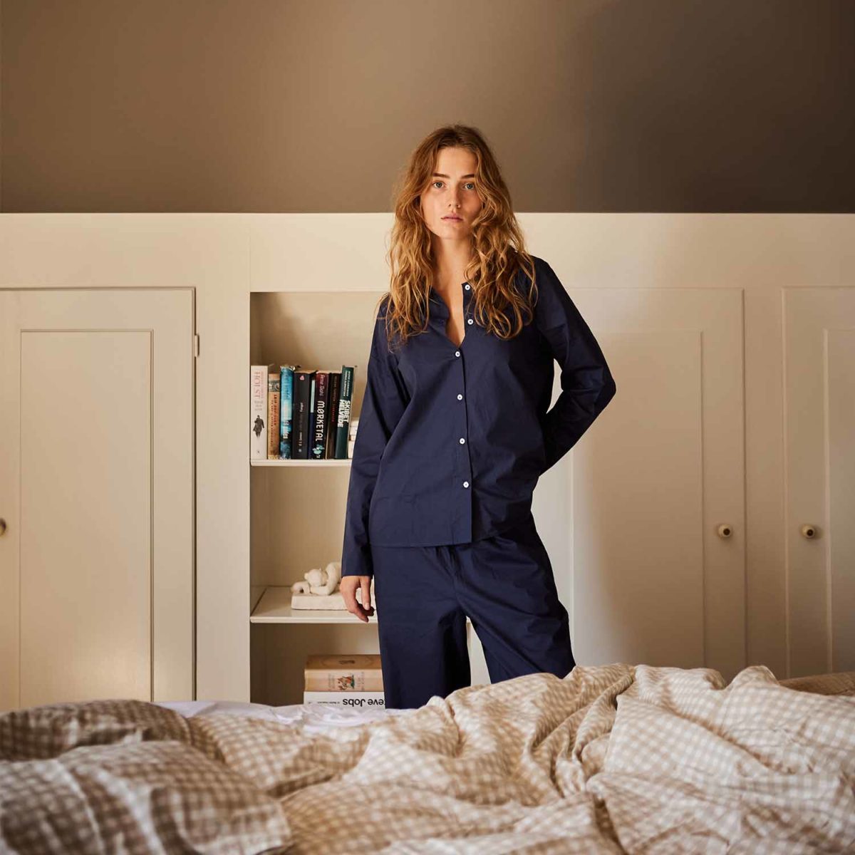 Studio Feder pyjamas dame mørkeblå - økologisk bomuld